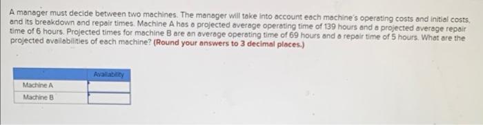 Solved A manager must decide between two machines. The | Chegg.com