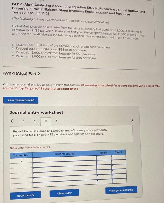 Solved PA11-1 (Algo) Analyzing Accounting Equation Effects, | Chegg.com