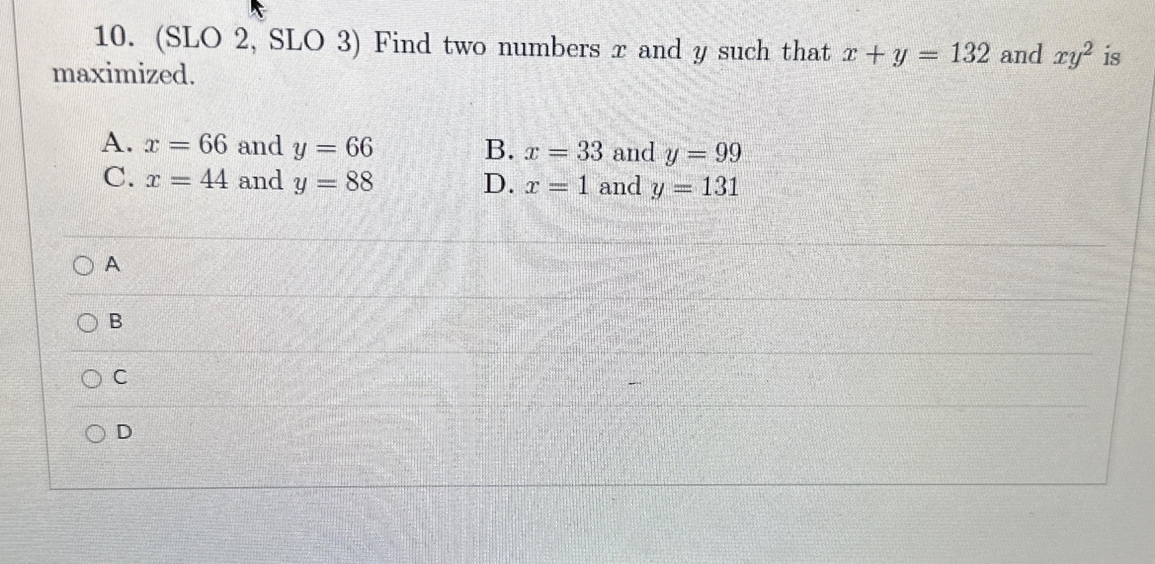 Solved (SLO 2, ﻿SLO 3) ﻿Find two numbers x ﻿and y ﻿such that | Chegg.com