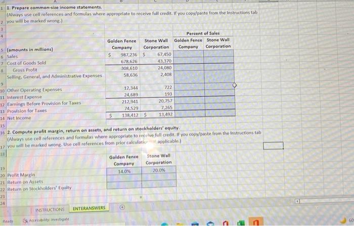 Solved 1. Prepare common-size income statements. (Always use | Chegg.com