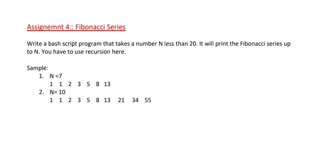 Solved Assignemnt 4 Fibonacci Series Write A Bash Script