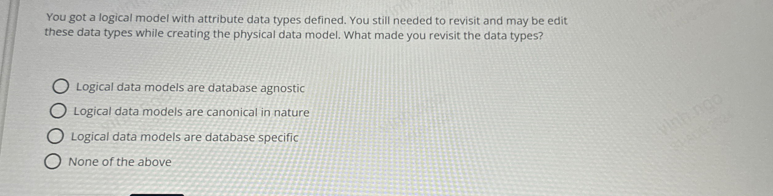 Solved You got a logical model with attribute data types | Chegg.com