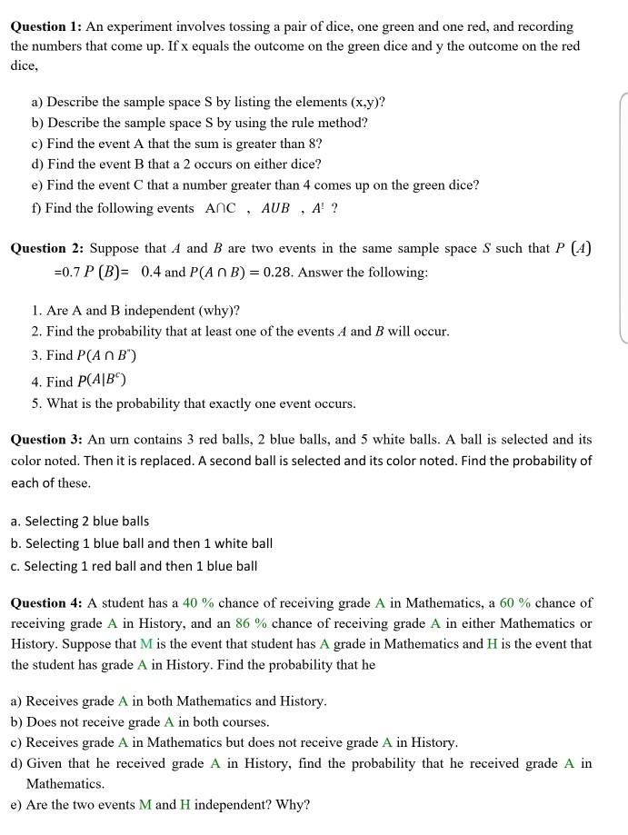 Solved Question 1: An experiment involves tossing a pair of | Chegg.com