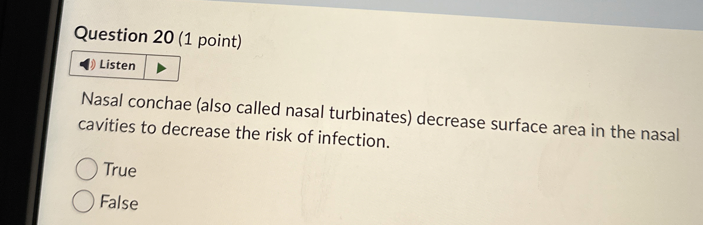 Solved Question 20 (1 ﻿point)ListenNasal conchae (also | Chegg.com