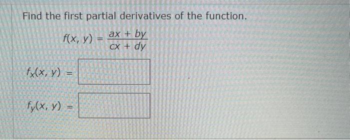 Solved Find the first partial derivatives of the function. | Chegg.com