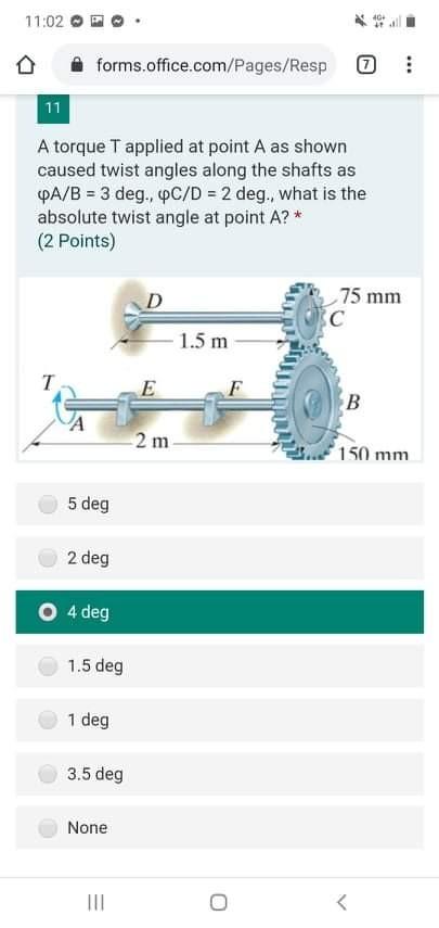 Solved 11:02 forms.office.com/Pages/Resp : 11 A torque T | Chegg.com