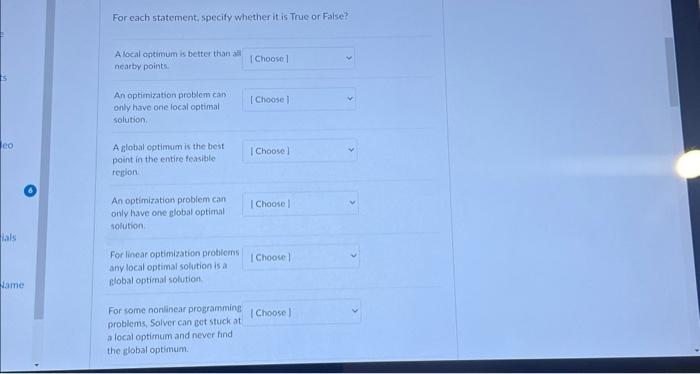 Solved For each statement, specify whether it is True or | Chegg.com