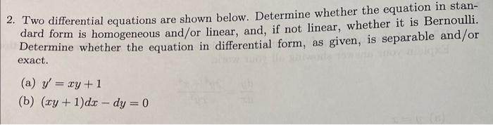 Solved 2. Two differential equations are shown below. | Chegg.com
