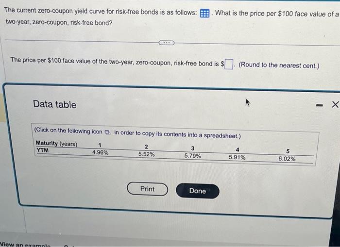 Solved The current zero-coupon yield curve for risk-free | Chegg.com