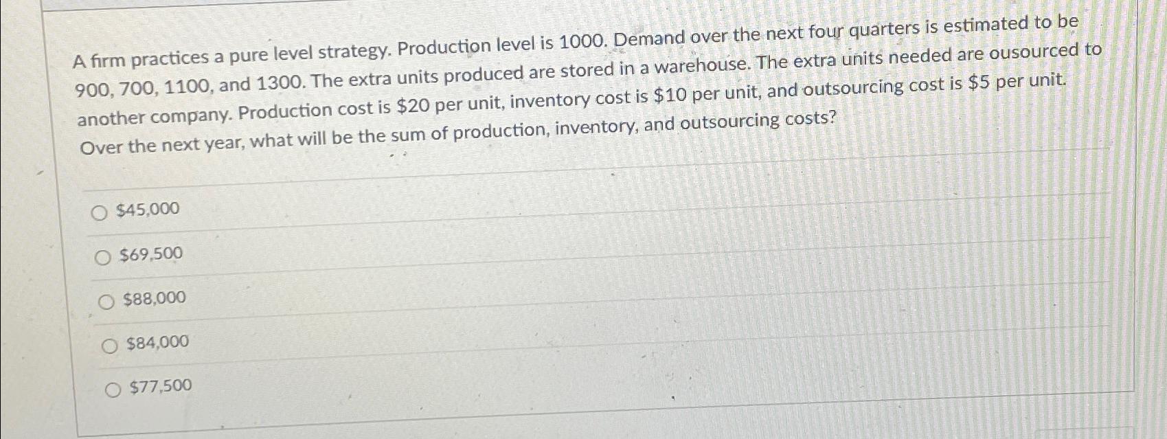 Solved A firm practices a pure level strategy. Production | Chegg.com