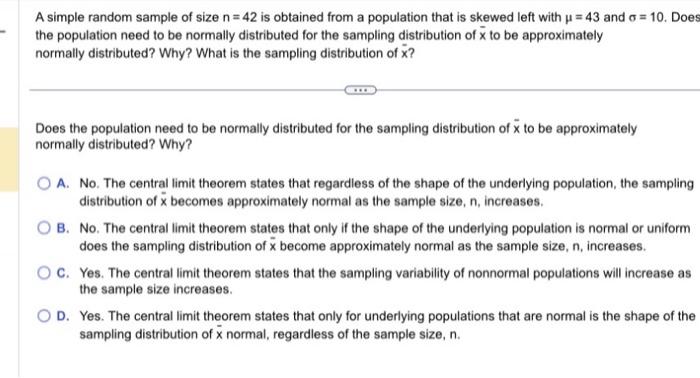 Solved A simple random sample of size n = 42 is obtained | Chegg.com