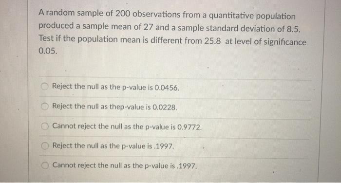 Solved A random sample of 200 observations from a | Chegg.com