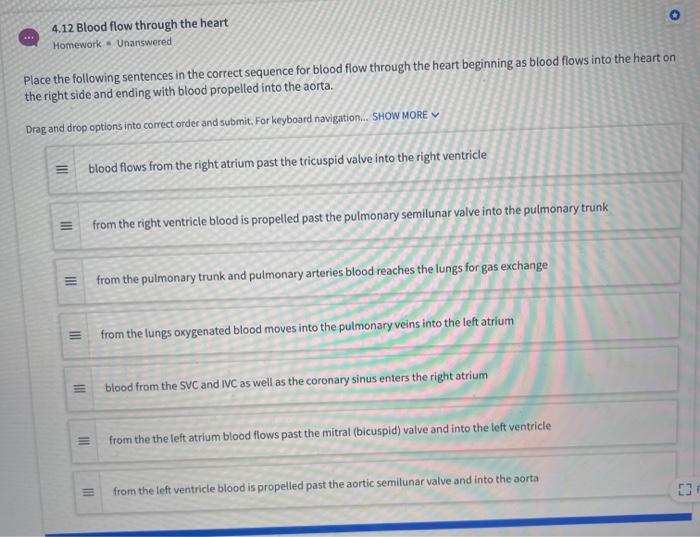 Solved 4.12 Blood flow through the heart Homework - | Chegg.com