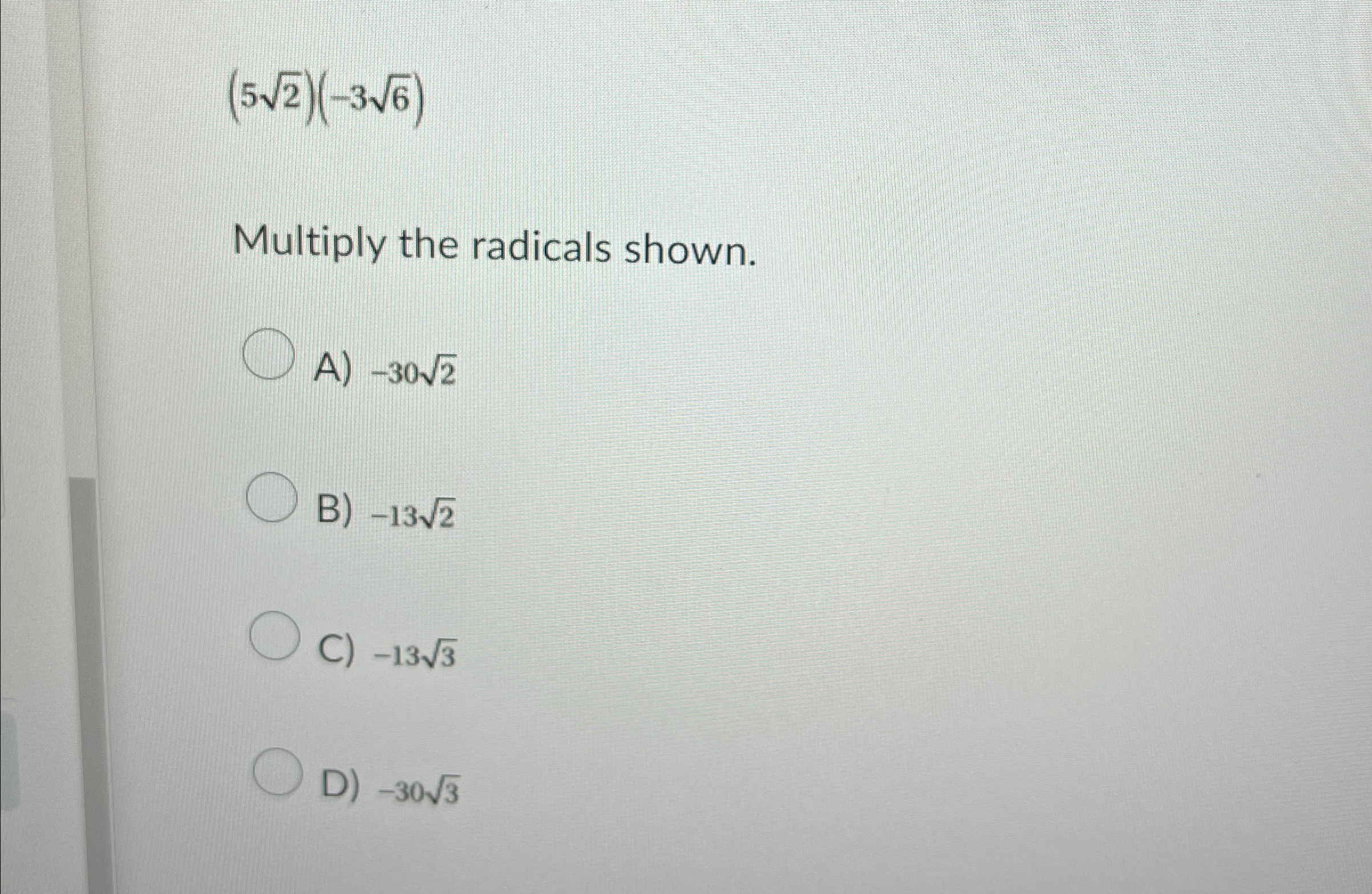 Solved (522)(-362)Multiply the radicals | Chegg.com