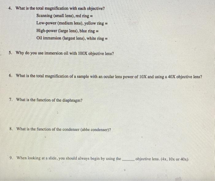 Solved 4. What is the total magnification with each | Chegg.com