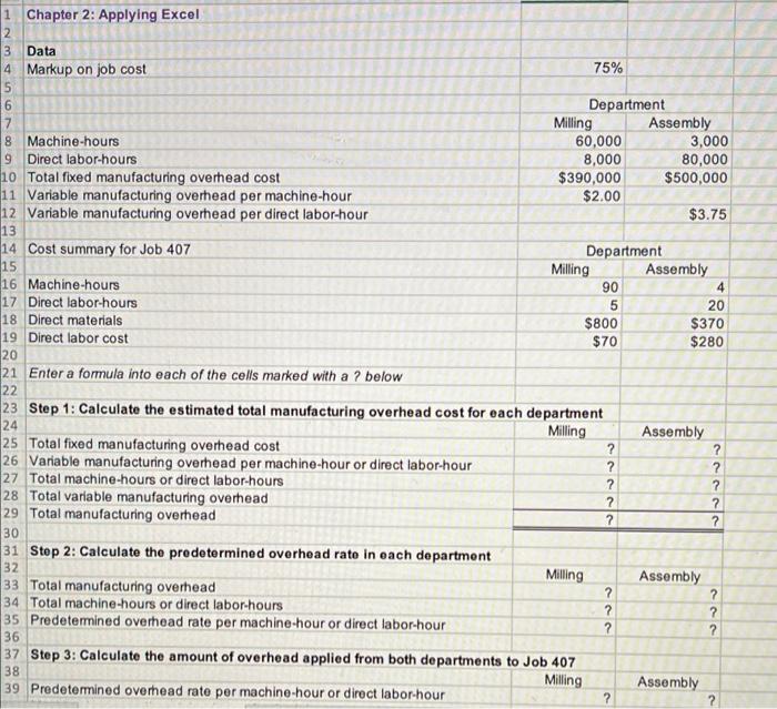 Solved 1 Chapter 2: Applying Excel 2 3 Data 4 Markup on job | Chegg.com