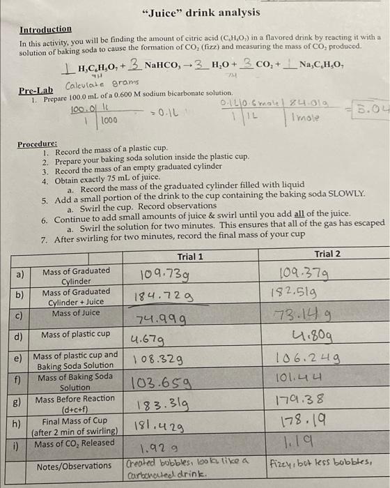 Solved - "Juice" drink analysis Introduction In this | Chegg.com