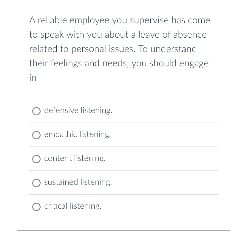 Solved A reliable employee you supervise has come to speak | Chegg.com