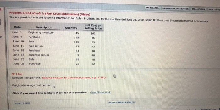 Solved CALCULATOR MESSAGE HY INSTRUCTOR PULL SCREEN PRINTER | Chegg.com