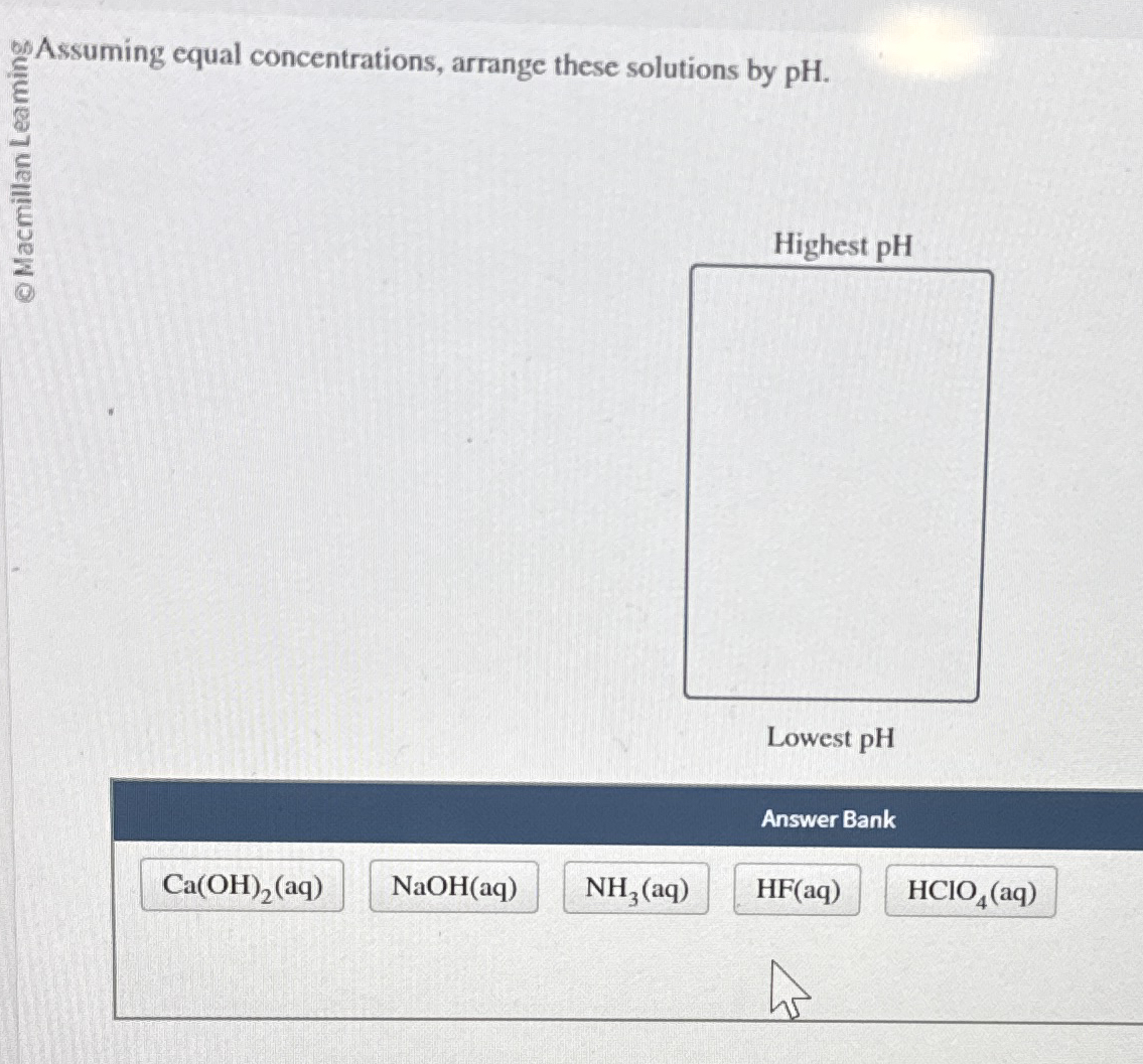 Solved Assuming equal concentrations, arrange these | Chegg.com