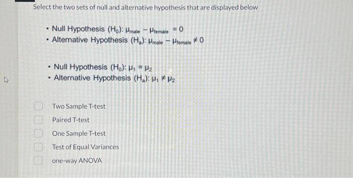 Solved Select the two sets of null and alternative | Chegg.com