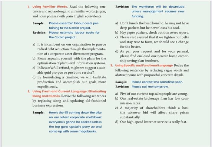 Solved 1. Using Familiar words. Read the following sen- | Chegg.com