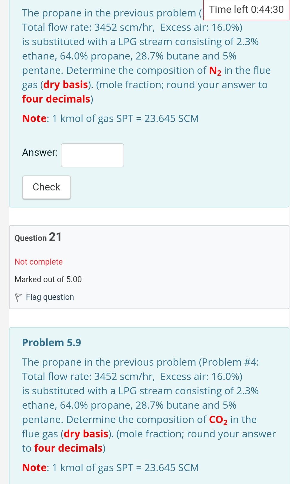 Solved 3452scm/hr of propane is burned with 16.0% excess air | Chegg.com