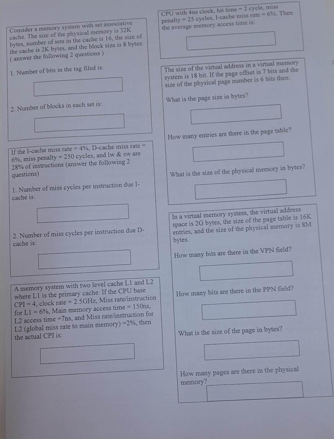 Solved CPU with 4 ns clock, hit time =2 cycle, miss penalty | Chegg.com