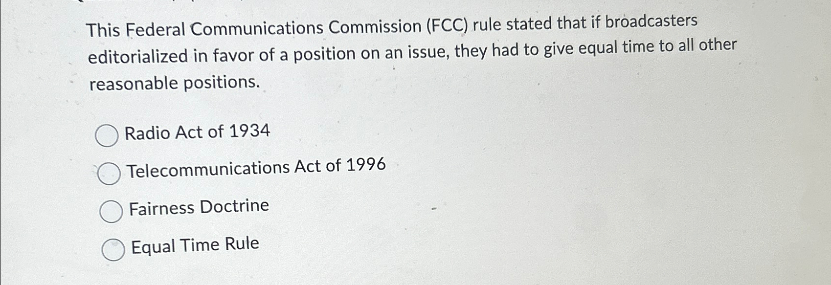 Solved This Federal Communications Commission (FCC) ﻿rule | Chegg.com