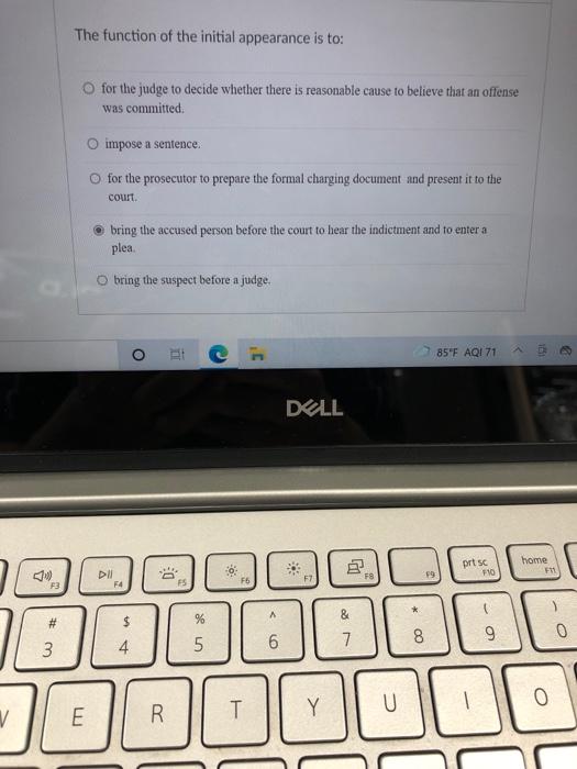 Solved The function of the initial appearance is to: for the | Chegg.com