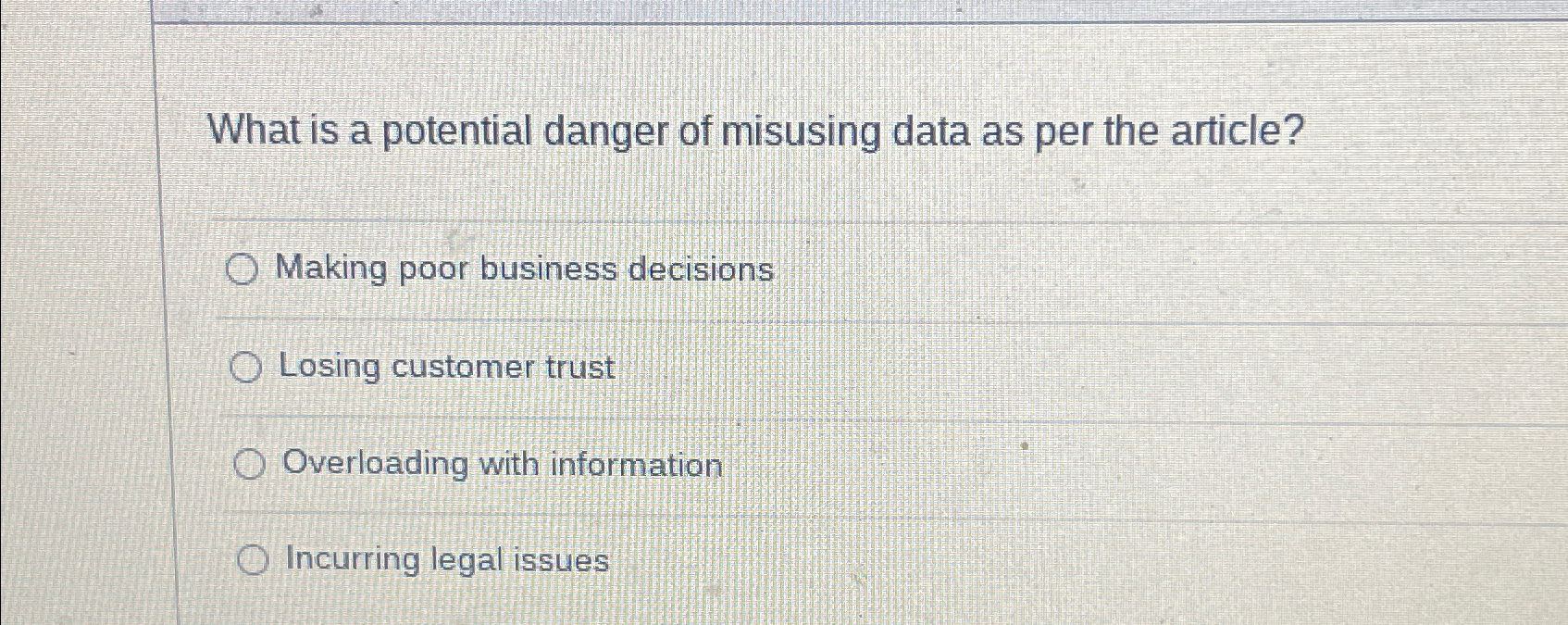 Solved What is a potential danger of misusing data as per | Chegg.com