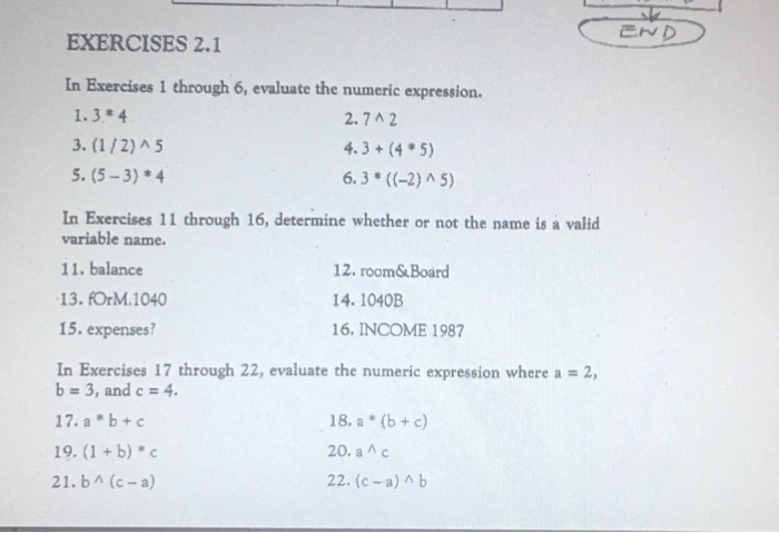Solved END EXERCISES 2.1 In Exercises 1 through 6, evaluate | Chegg.com