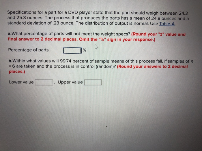 Solved specifications for a part for a DVD player should | Chegg.com