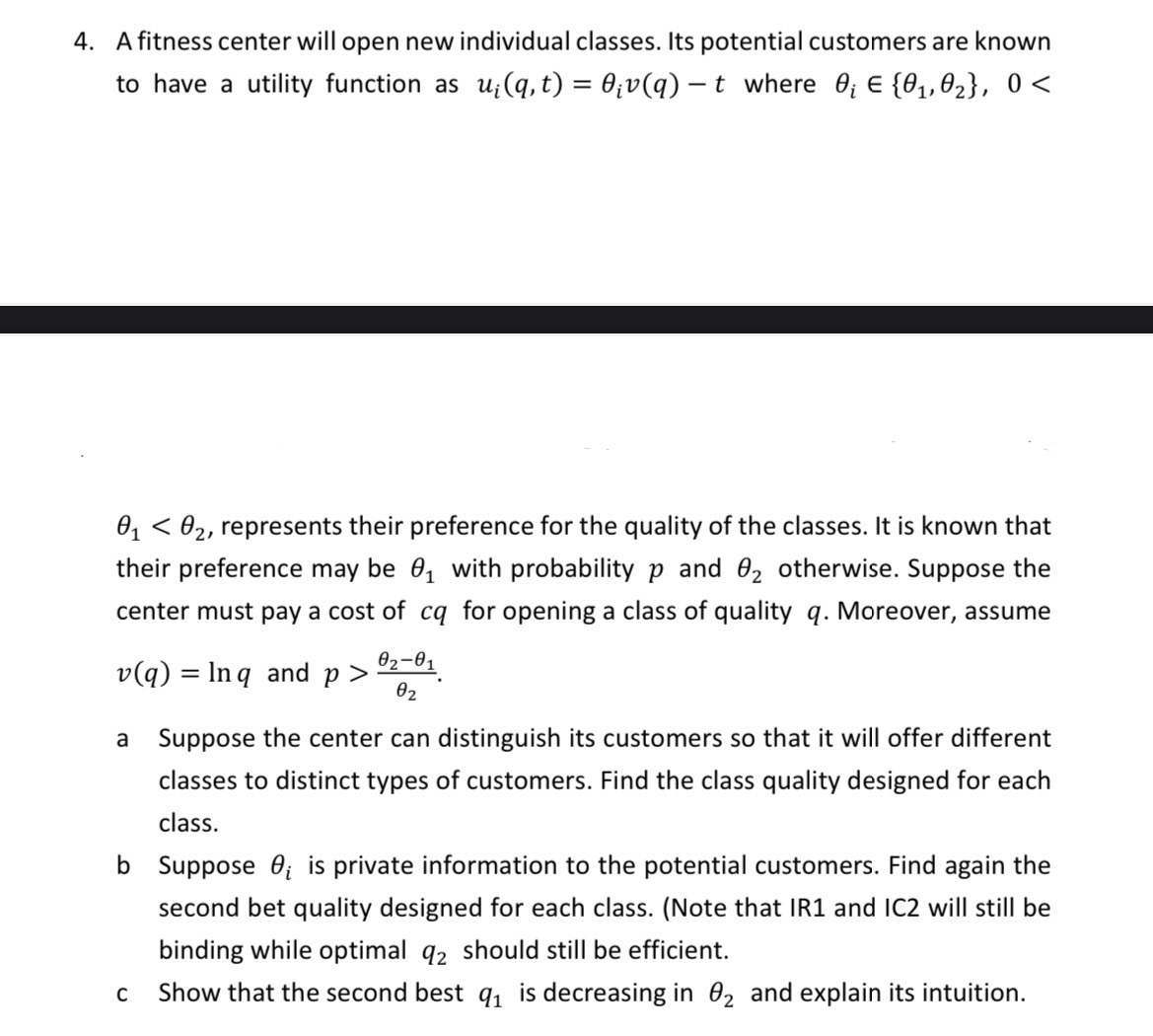 Solved A fitness center will open new individual classes. | Chegg.com