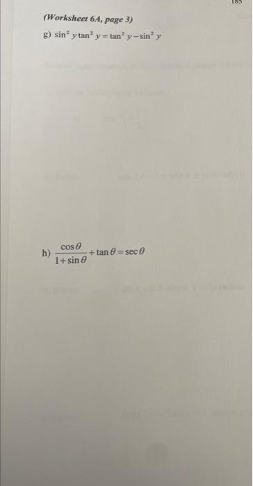 Solved Worksheet 6 A - Proving Identities Worksheet (3 | Chegg.com