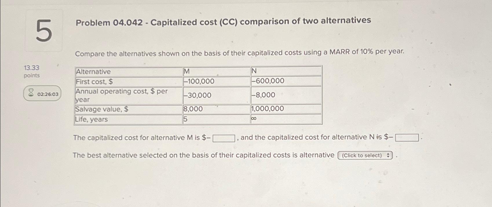Solved Problem 04.042 - ﻿Capitalized cost (CC) ﻿comparison | Chegg.com