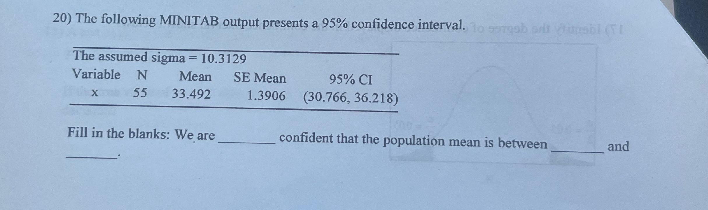 Solved The following MINITAB output presents a 95% | Chegg.com