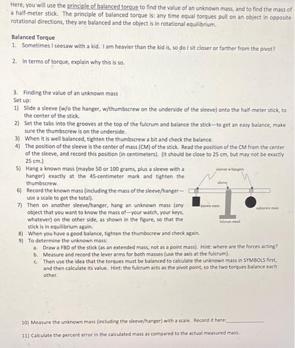 Solved Here, you will use the principle of balanced torque | Chegg.com