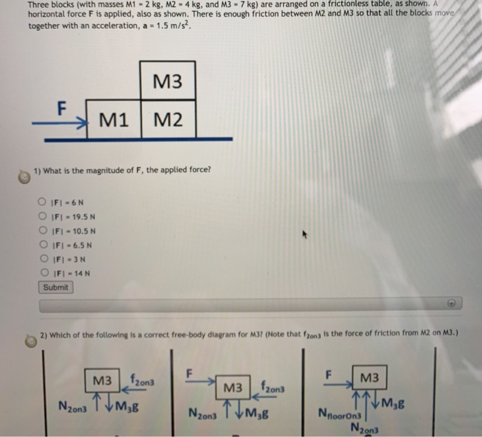 Solved Three blocks (with masses M1 - 2 kg, M2 - 4 kg, and | Chegg.com