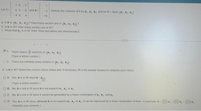 Solved Let A=⎣⎡10−4036−3−64⎦⎤ and b=⎣⎡1−3−14⎦⎤ Denote the | Chegg.com