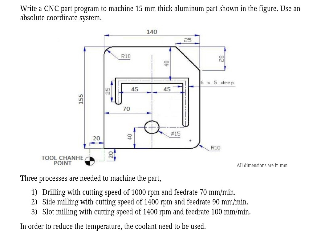 Solved Write a CNC part program to machine 15 mm thick | Chegg.com
