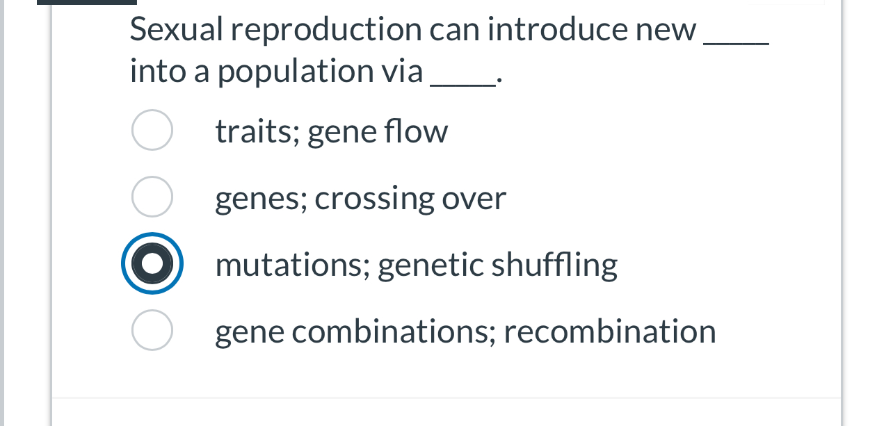Solved Sexual reproduction can introduce new into a | Chegg.com
