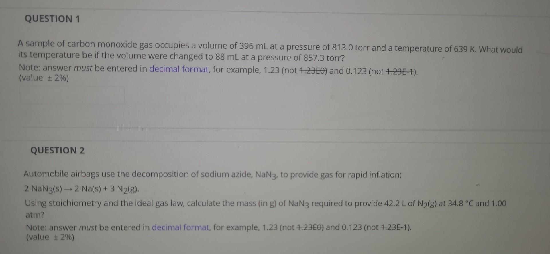 Solved A sample of carbon monoxide gas occupies a volume of | Chegg.com