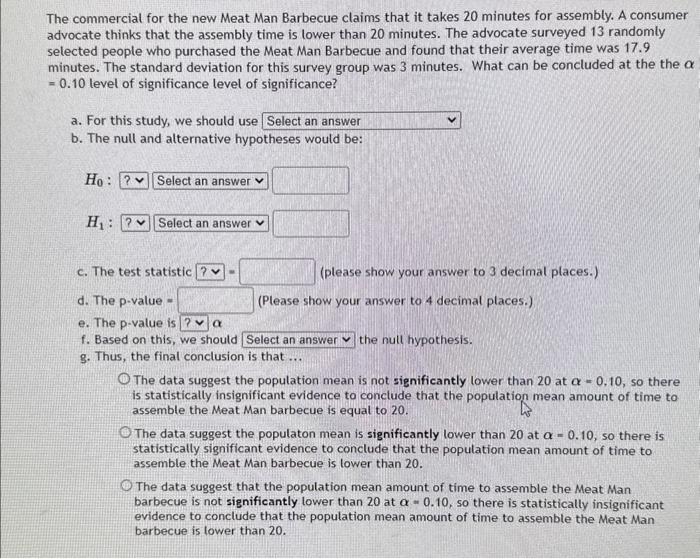 Solved The commercial for the new Meat Man Barbecue claims | Chegg.com