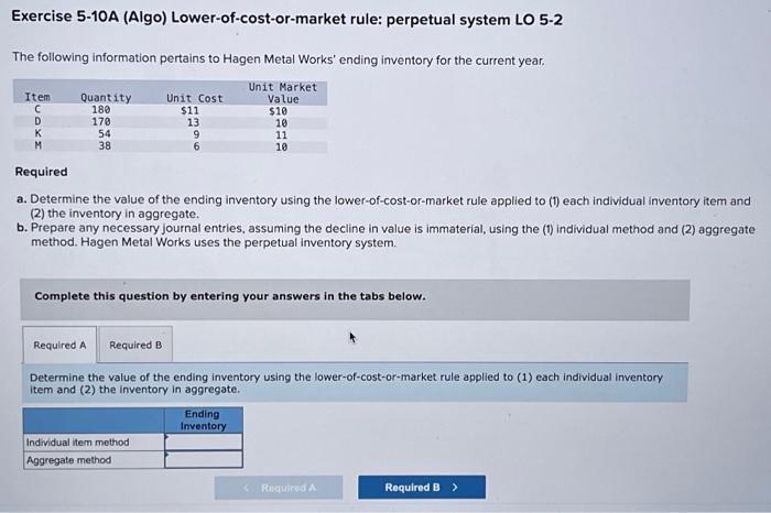 Solved Exercise 5-10A (Algo) Lower-of-cost-or-market rule: | Chegg.com