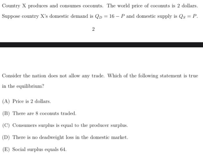 Solved Country X produces and consumes coconuts. The world | Chegg.com