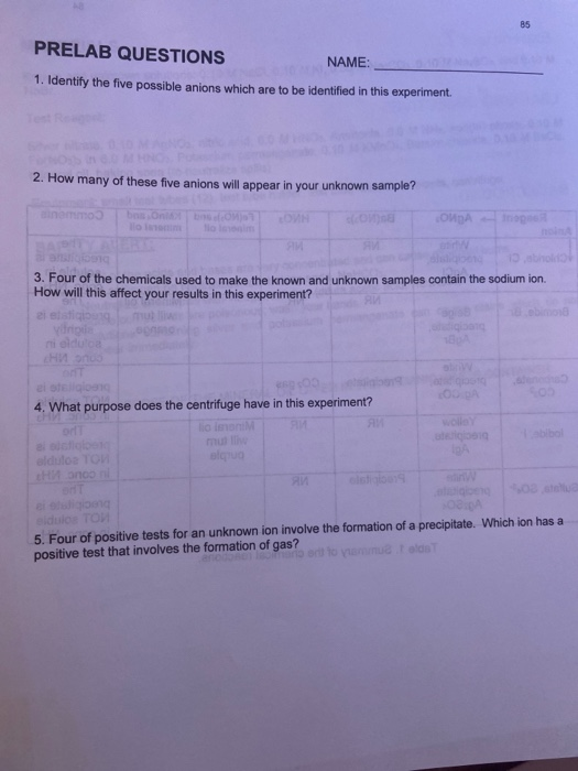 Solved PRELAB QUESTIONS NAME: 1. Identify the five possible | Chegg.com