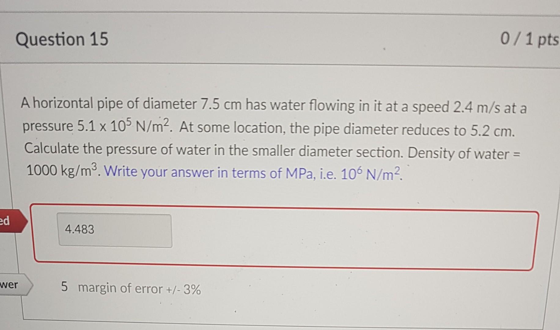 Solved A horizontal pipe of diameter 7.5 cm has water | Chegg.com
