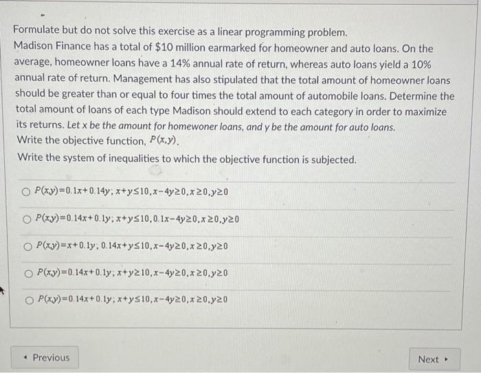 Solved Formulate but do not solve this exercise as a | Chegg.com
