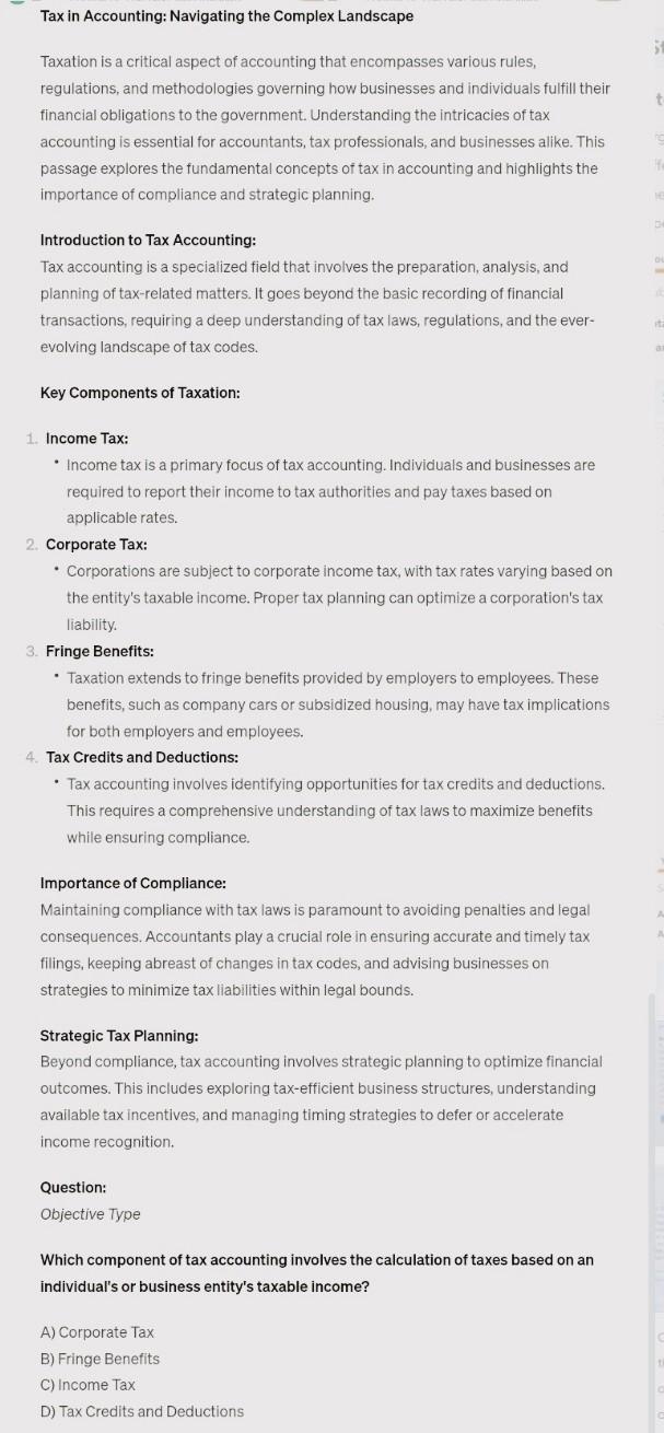Solved Tax in Accounting: Navigating the Complex Landscape | Chegg.com